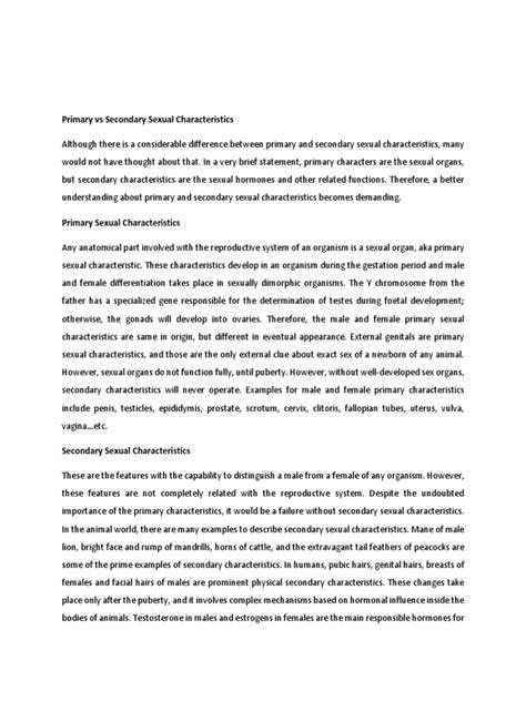 Primary Vs Secondary Sexual Characteristics Sex Organ Reproductive