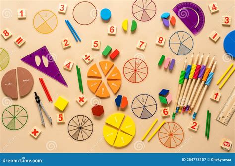 Wooden Toy Blocks School Supplies Math Fractions Pencils Numbers