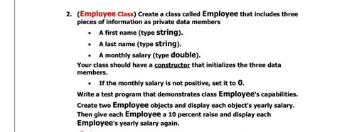 solved 2 employee class create a class called employee