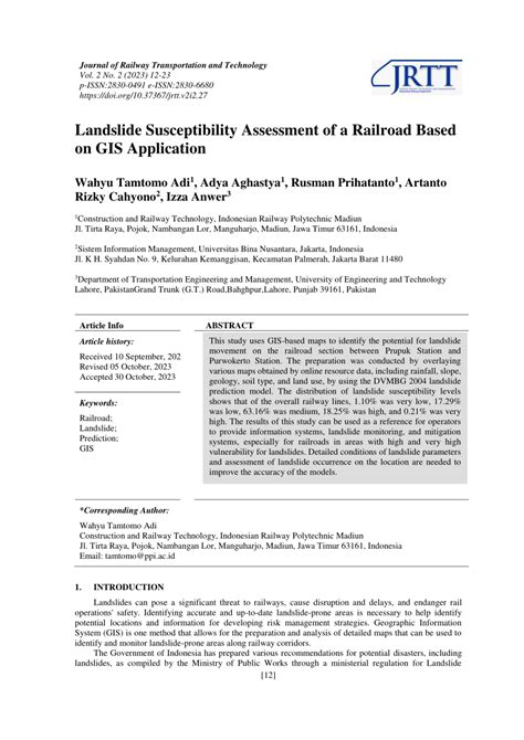 Pdf Landslide Susceptibility Assessment Of A Railway Based On Gis Application