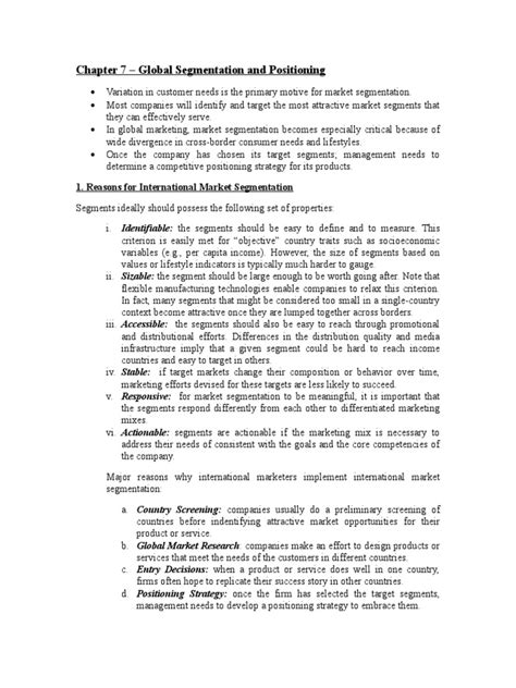 Chapter 7 Global Segmentation And Positioning 1 Pdf Market