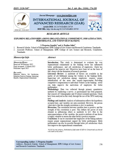 Exploring Relationships Among Organizational Commitment Job Satisfaction Performance And