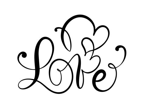 Love Calligraphic Vector Text With Romantic Hearts Handwritten Ink