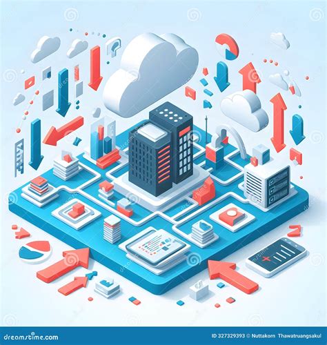 3d flat as cloud computing scalability and flexibility with arrows and