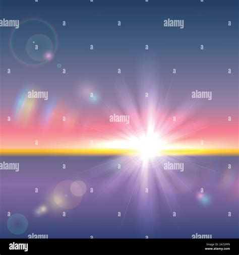 Vector Sun Over Horizon With Lens Flares Stock Vector Image Art Alamy