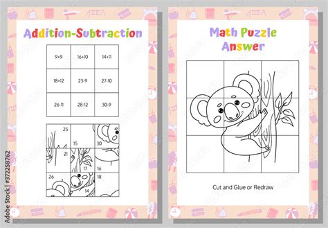 Addition Subtraction Math Puzzle Worksheet Educational Game Mathematical Game Stock
