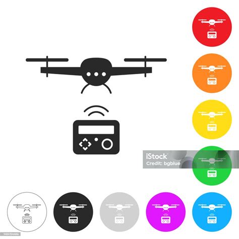 원격 제어와 비행 무인 항공기 다채로운 버튼의 아이콘 Multicopter에 대한 스톡 벡터 아트 및 기타 이미지