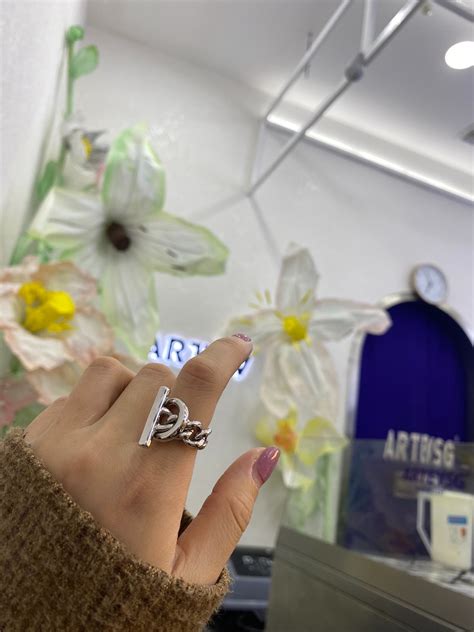 3ART H家猪鼻Q型纯银镀金套锁麻花镂空OT小棍半软链条戒指 虎窝淘