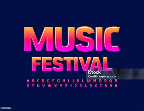 벡터 이벤트 포스터 뮤직 페스티벌 그라데이션 색상 알파벳 문자 및 숫자 세트 컴퓨터 글자에 대한 스톡 벡터 아트 및 기타 이미지 컴퓨터 글자 뮤직 페스티발 전통