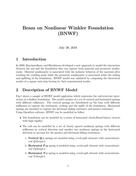 analysis of beams on nonlinear winkler foundation opensees pdf