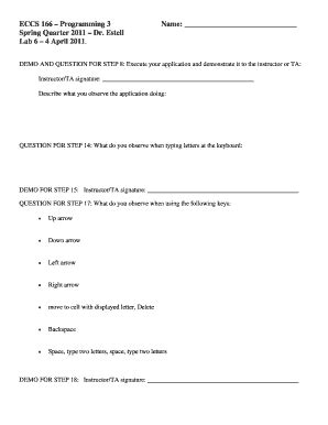 Fillable Online ECCS 166 Programming 3 Name Spring Quarter 2011 Dr