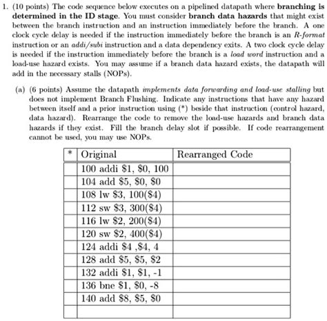 1 10 points the code sequence below executes on a pipelined datapath
