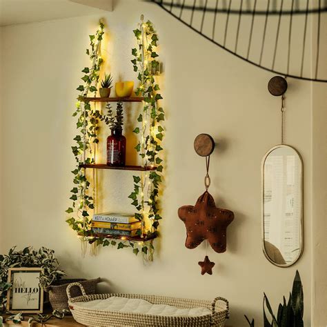 Dakota Fields USB Powered Hanging Shelf With Vine Lights 3 Tier