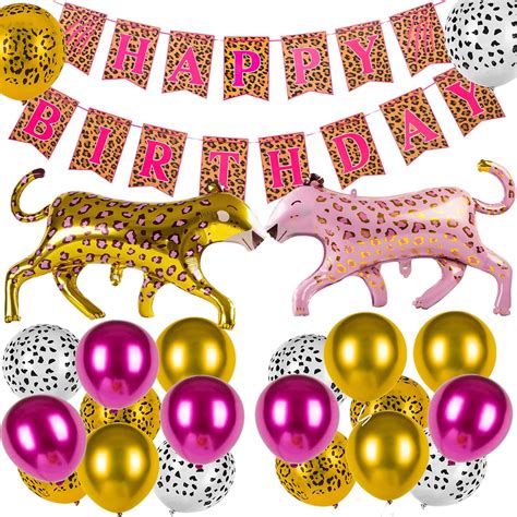 23 Pcs Cheetah Birthday Decorations Leopard Cheetah Birthday Banner