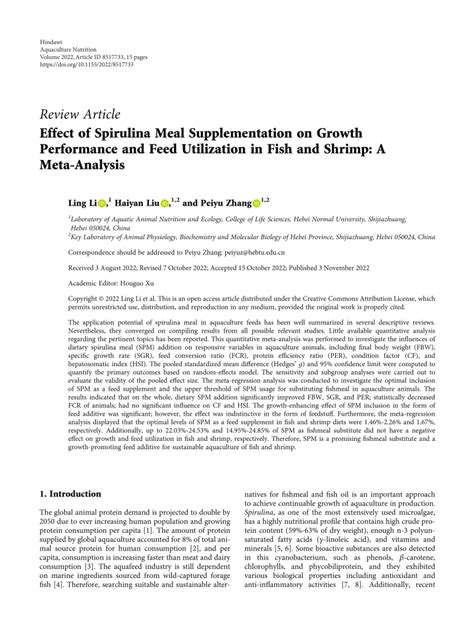 Pdf Effect Of Spirulina Meal Supplementation On Growth Performance