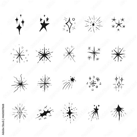 Set Of Shine Icons Clean Star Icon Twinkling Stars Sparkle Light Shining Burst Vector Design