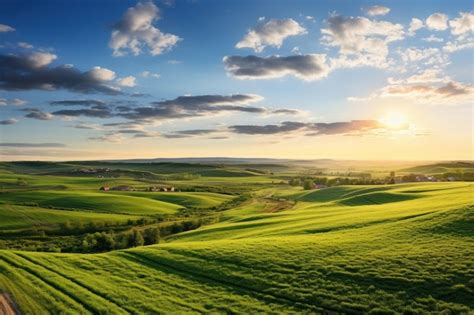 Farmlands Panoramic Horizon Landscape Premium Ai Generated Image