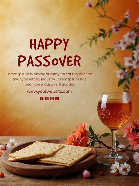 Passover Concept Matzah Bread With Red Wine Glass And Flowers