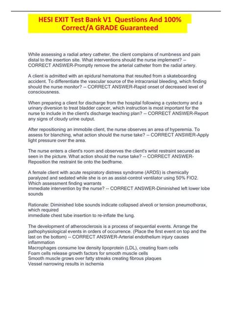 HESI EXIT Test Bank V Questions And Correct A GRADE Guaranteed HESI EXIT Stuvia US