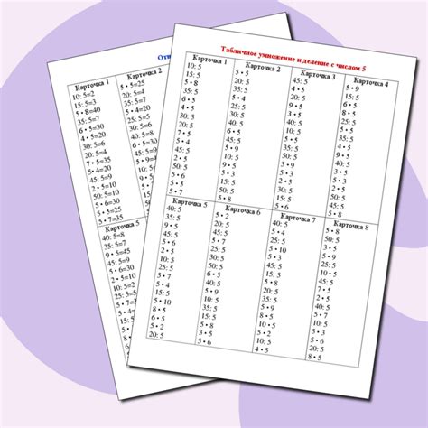 Карточки вклейки по математике «Табличное умножение и деление с числом