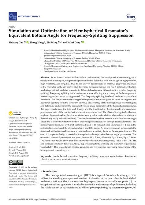 Pdf Simulation And Optimization Of Hemispherical Resonators