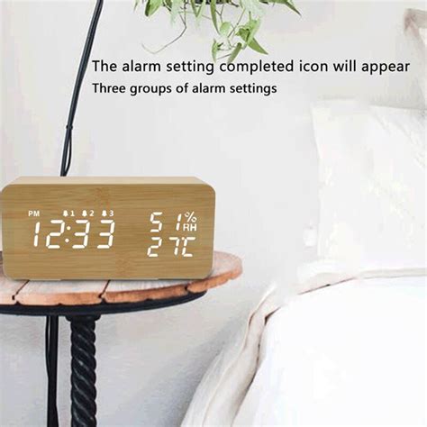 Reloj Led De Madera Con Alarma De Temperatura Y Hu Grandado