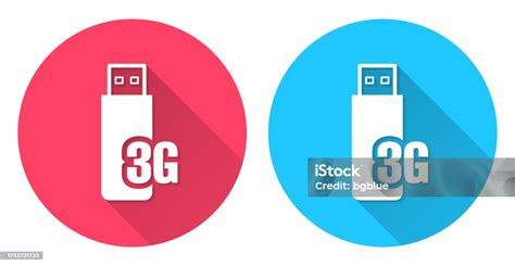 3g Usb 모뎀 빨간색 또는 파란색 배경에 긴 그림자가 있는 둥근 아이콘 3g에 대한 스톡 벡터 아트 및 기타 이미지 3g