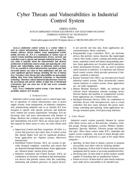 Case Study Cyber Threats And Vulnerabilities In Industrial Control