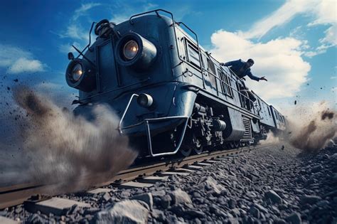 Premium Ai Image Action Shot With Man Jumping Off The Train Dynamic