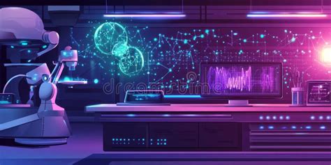 A Futuristic Ai Powered Nanotechnology Research Lab Featuring Glowing Cybernetic Molecular