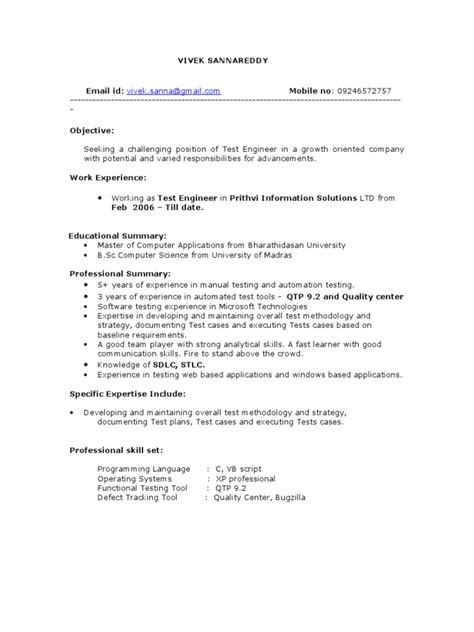 Vivek Resume Pdf Software Testing Web Application