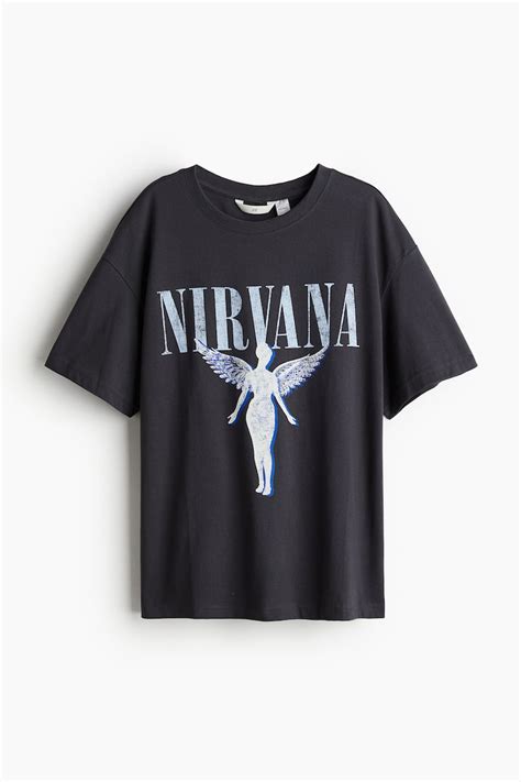 Oversized Printed T Shirt Dark Greynirvana Ladies Handm Gb