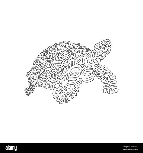 Single Curly One Line Drawing Of Hard Rounded Shell Tortoises