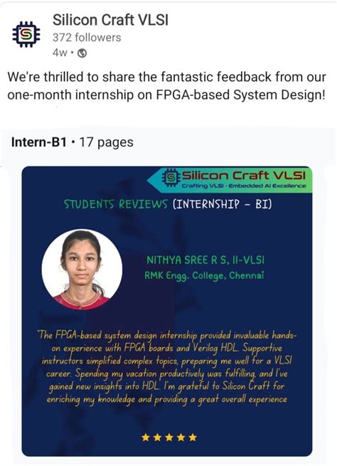 Nithya Sree Rs On Linkedin Internship Experience At Silicon Craft Vlsi I Want To Extend My