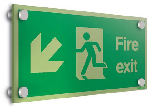Nite Glo Fire Exit Running Manarrow Downandleft Sign Seton