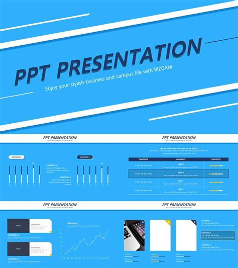 시원한 블루 무료 피피티 템플릿 컬러와 사선 포인트 Ppt Bizcam