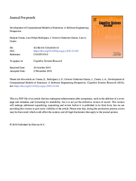 Pdf Development Of Computational Models Of Emotions For Autonomous