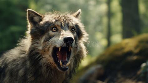 Surprised Wolf In Unreal Engine 5 A Captivating Close Up Shot Stock