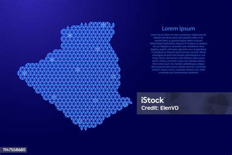 알제리 지도 배너 포스터 인사말 카드 노드와 공간 별 패턴 기하학적 배경을 반복 파란색 삼각형에서 추상적 인 회로도 벡터 일러스트입니다 3차원 형태에 대한 스톡 벡터 아트