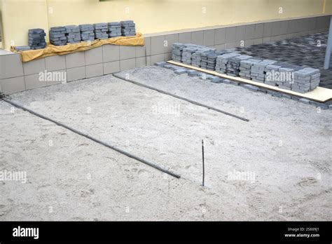 Rows Of Gray And Dark Grey Walkway Slab Lying Outdoors Material For