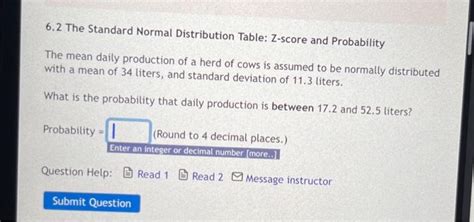 Solved 6 2 The Standard Normal Distribution Table Z Score Chegg