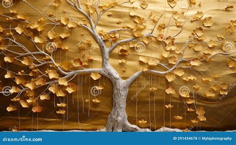 Gold Leaf Tree With Flowers Stock Illustration Illustration Of Shiny Material