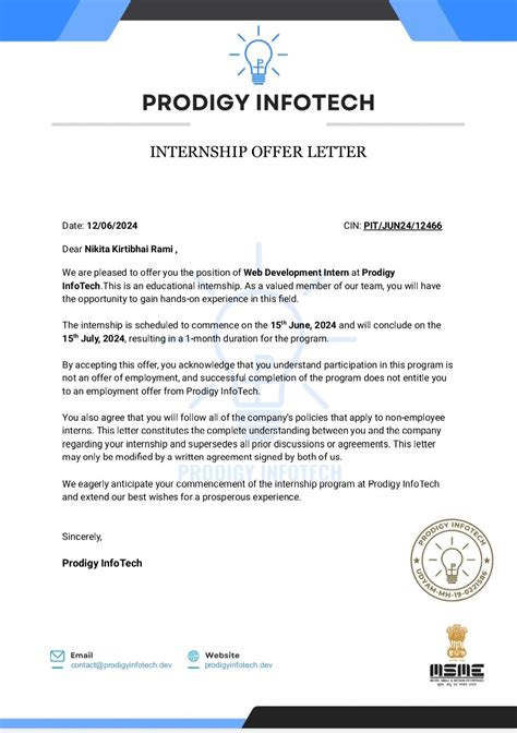 Nikita Rami On Linkedin Webdevelopment Prodigyinfotech Internship