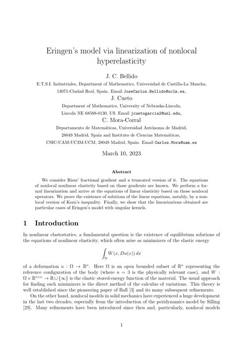 Pdf Eringens Model Via Linearization Of Nonlocal Hyperelasticity