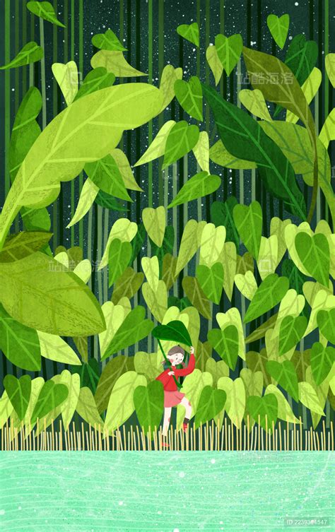 雨水绿色森林红衣服小女孩原创插画海报画面 站酷海洛 正版图片 视频 字体 音乐素材交易平台 站酷旗下品牌