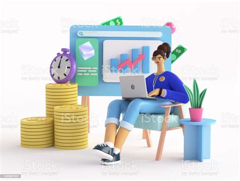 마감 시간에 돈을 버는 사업 성과의 3d 이미지 마케팅 분석 데이터 인포 그래픽 창의적인 아이디어 및 솔루션 개념 흰색 배경에