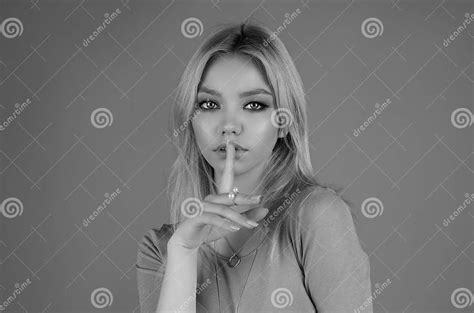Silence Gesture Woman With Finger On Lips The Shh Stock Image Image