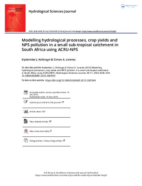 Pdf Modelling Hydrological Processes Crop Yields And Nps Pollution