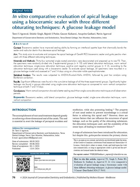 In Vitro Comparative Evaluation Of Apical Leakage Pdf Dentistry Branches Dentistry