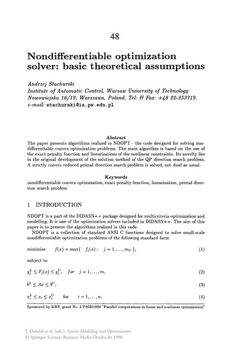 Pdf Nondifferentiable Optimization Solver Basic Theoretical Assumptions